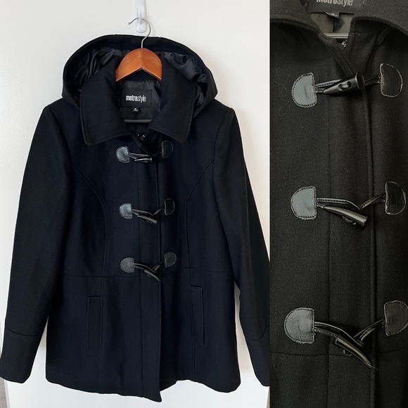 metrostyle | Jackets & Coats | Vintage Hooded Black Fallwinter Coat ...